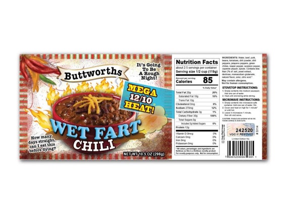 2 Funny Wet Fart Chili Soup Can Labels Gag Gift GREAT | Etsy