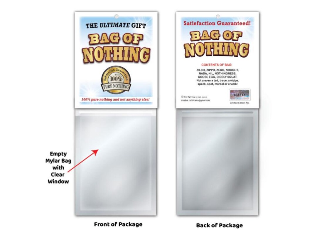 Bag of NOTHING - FUNNY Gag Gift - Christmas Birthday Party Favor - Xmas ...
