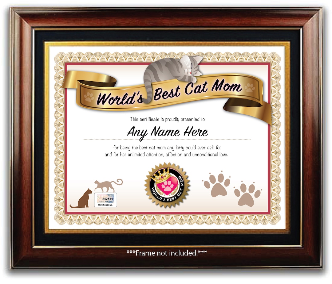 Personalized World's Best Cat Mom Certificate - Digital or Printed ...