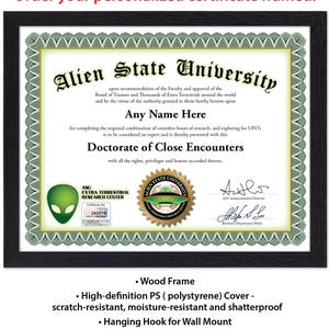 Personalized ALIEN University Certificate - Digital, Printed, or Framed ...