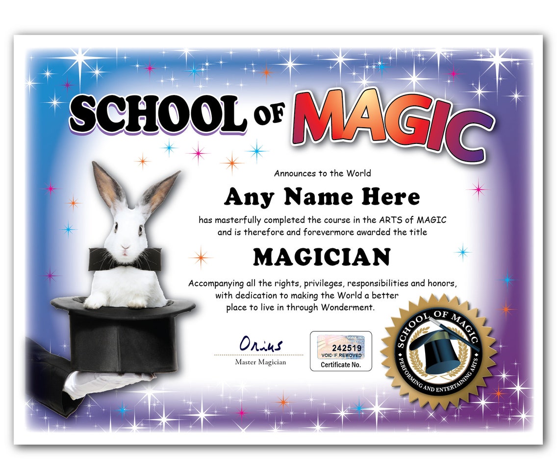 Personalized School of Magic Certificate Digital or Printed - Etsy