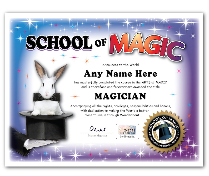 Personalized School of Magic Certificate Digital or Printed | Etsy