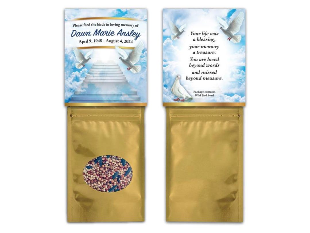 25 PERSONALIZED Memorial HEAVEN Bird Seed Packets - Poem - Funeral ...