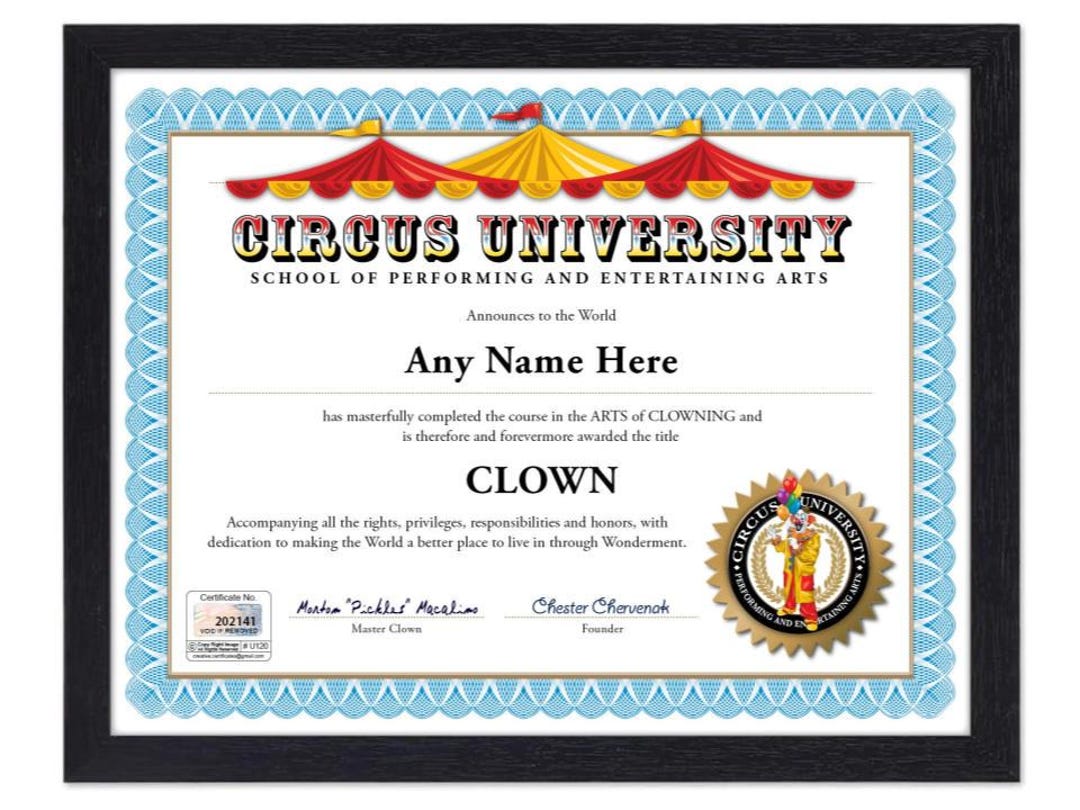 PERSONALIZED Circus University Certificate - Digital, Printed, or ...