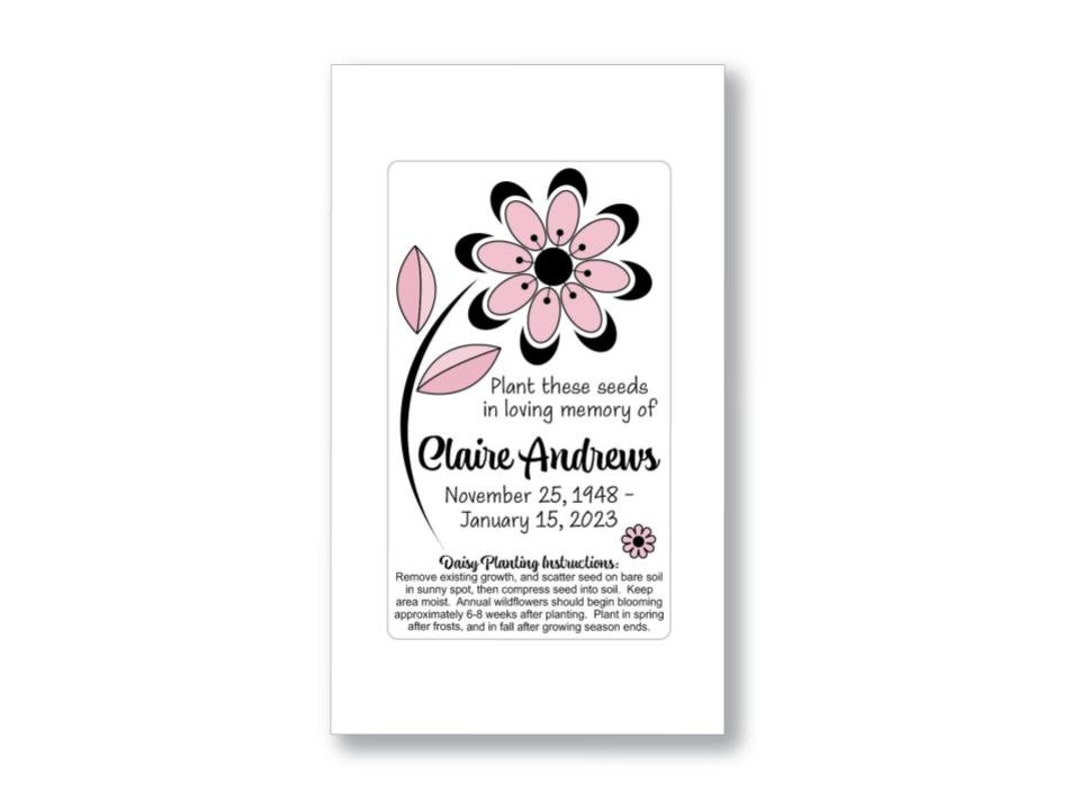 50 PERSONALIZED Daisy MEMORIAL Seed Packets - Funeral Favors - Mementos ...