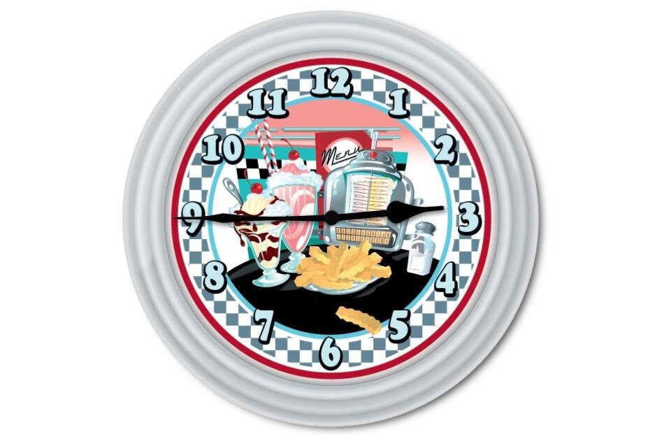Diner Wall Clock Kitchen Retro Decor GREAT Birthday Christmas Holiday ...