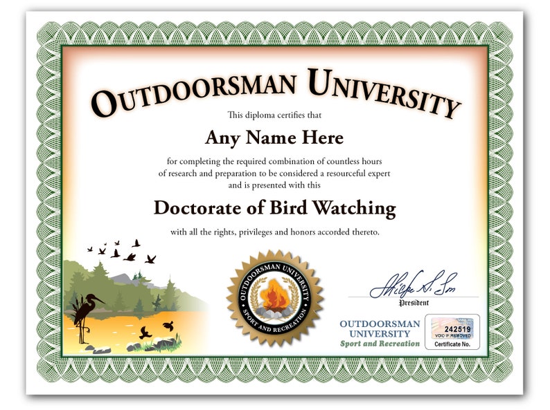 PERSONALIZED Bird Watching Certificate - DIGITAL or PRINTED ...