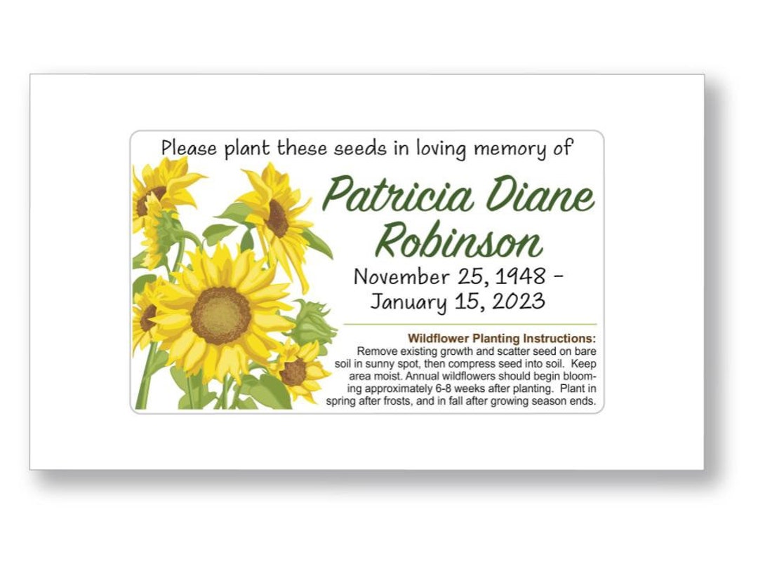 50 PERSONALIZED Sunflower MEMORIAL Seed Packets - Wildflower - Funeral ...