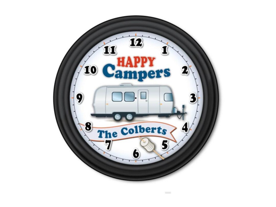 Happy Camper PERSONALIZED Wall Clock - Airstream Trailer RV Camping ...