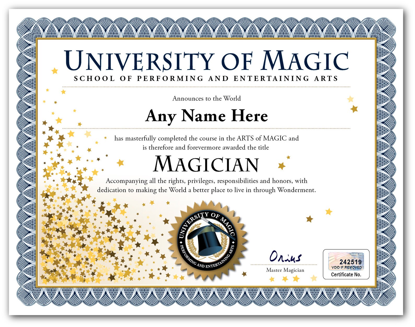 Personalized University of Magic Certificate Digital or - Etsy