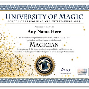 Personalized University of Magic Certificate - Digital or Printed ...