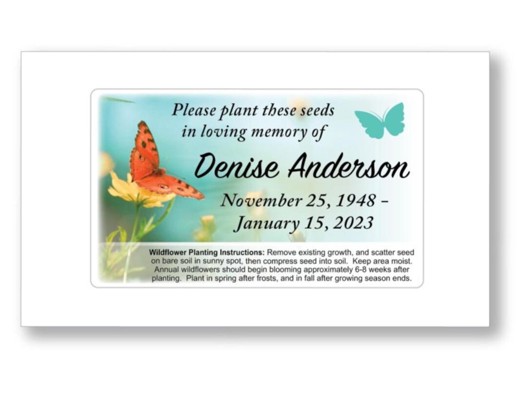 50 PERSONALIZED Butterfly MEMORIAL Seed Packets - Wildflower - Funeral ...