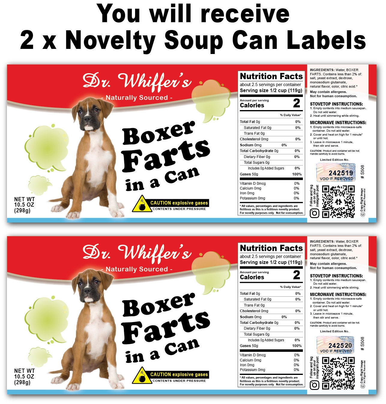 2X Funny Boxer Farts Soup Can Labels GREAT GIFT for Pet | Etsy