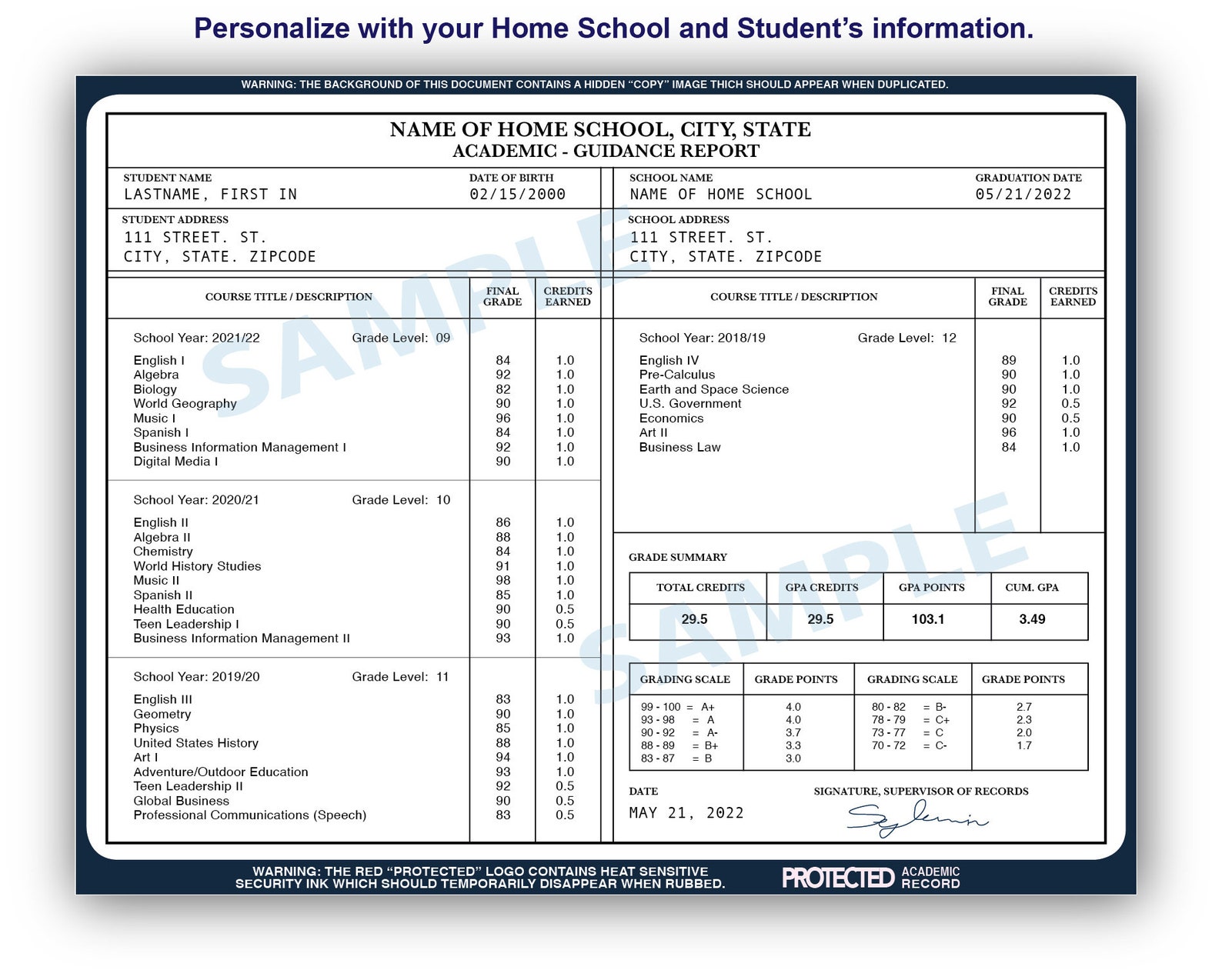 Personalized Home School TRANSCRIPT High School Education GED Custom - Etsy
