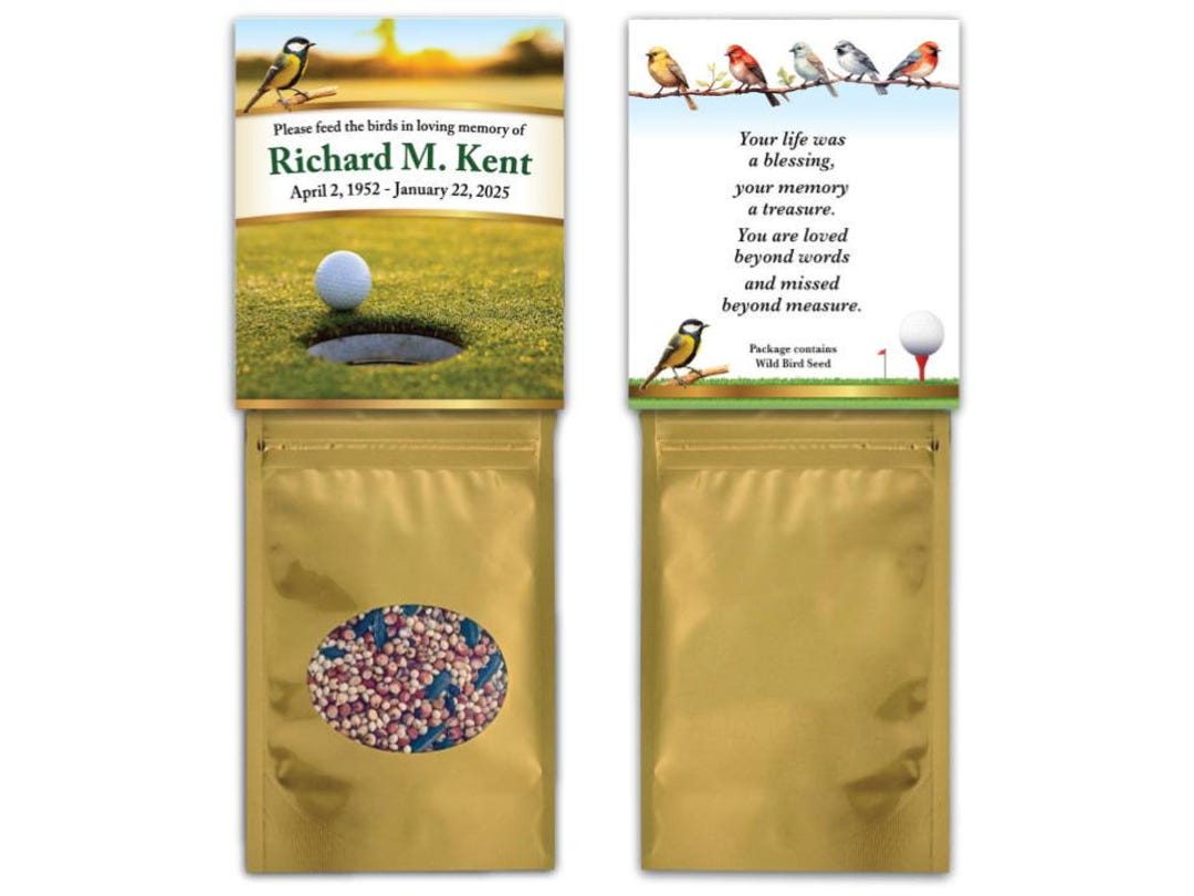 25 PERSONALIZED Memorial GOLFING Bird Seed Packets - Poem - Funeral ...