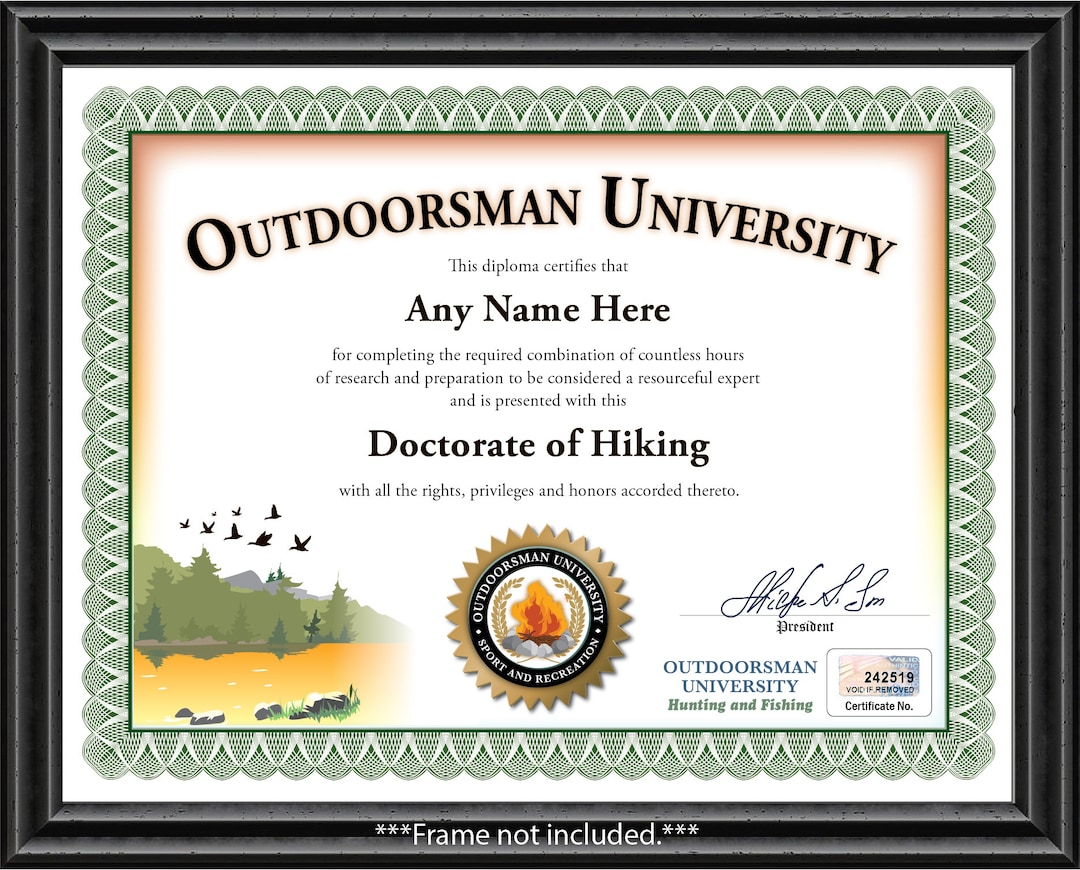 Buy PERSONALIZED Hiking Outdoorsman University Certificate - DIGITAL or ...