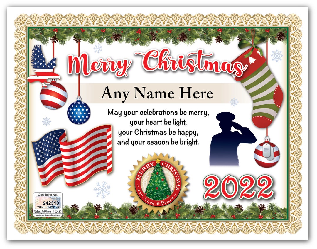 PERSONALIZED CHRISTMAS Army Veteran Certificate - Digital OR Printed ...