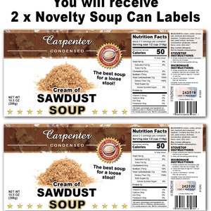 2 Sawdust Carpenter Soup Can Labels - Gag Gift Stocking Stuffer ...