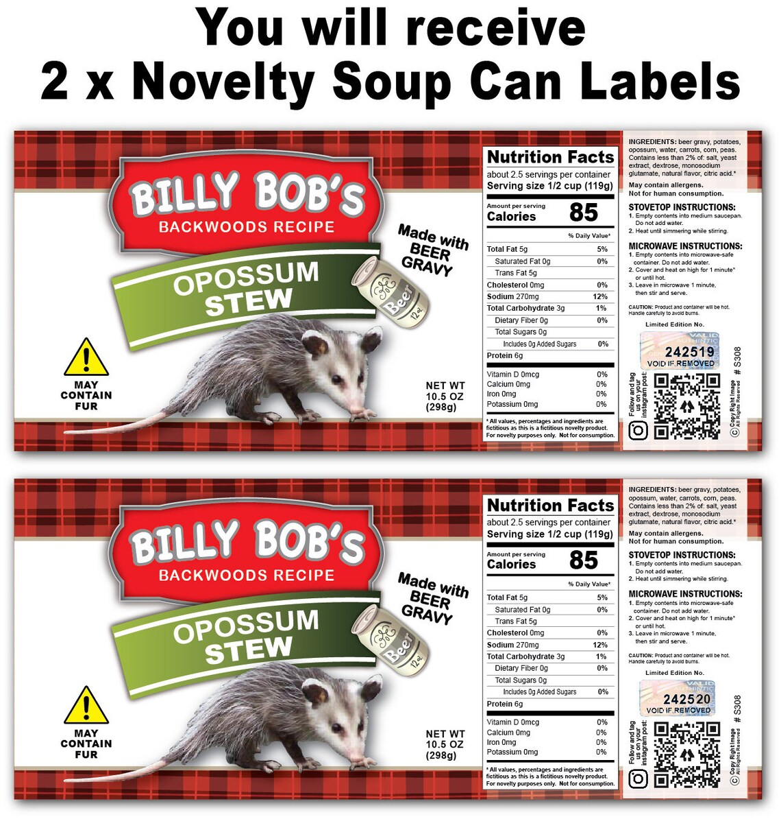 2 Funny Opossum Stew Soup Can Labels GREAT Gag Gift Present - Etsy
