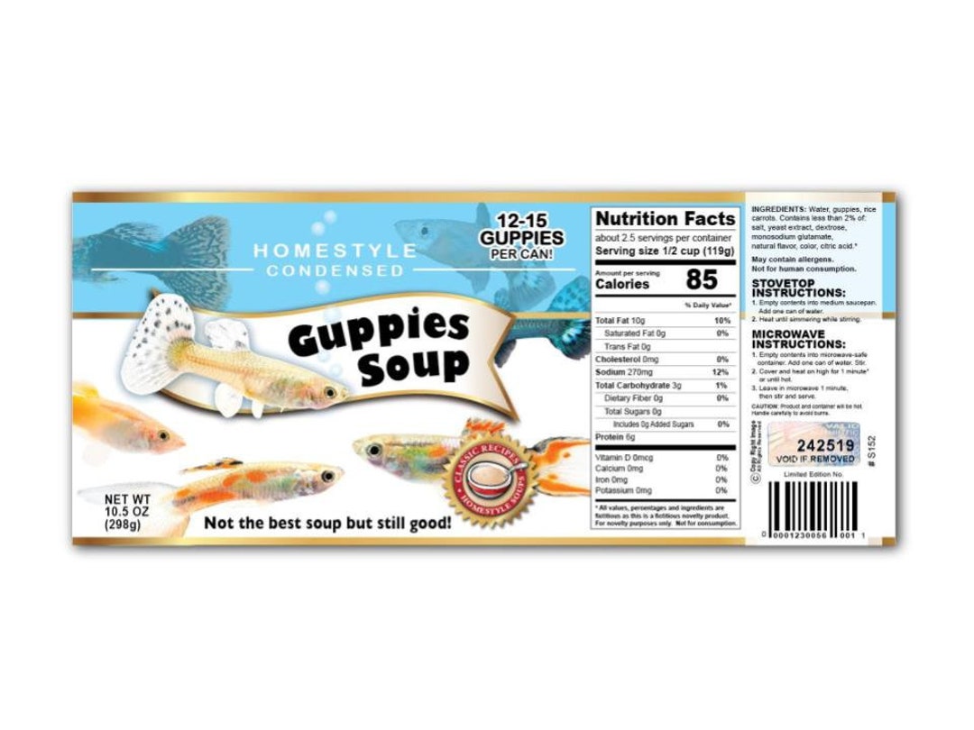 2 Funny Guppies Soup Can Labels- Gag Gift GREAT Stocking Stuffer ...
