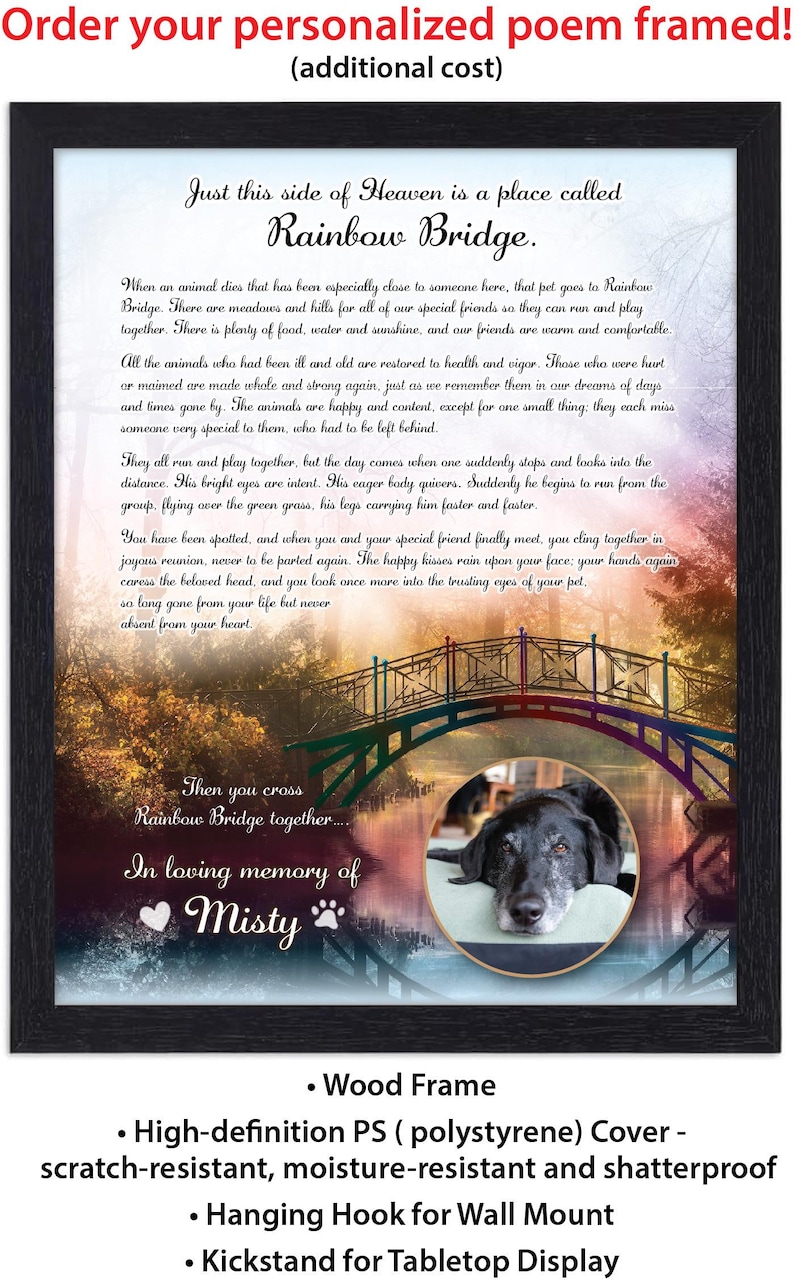 Personalized Rainbow Bridge PET Memorial POEM - Brown or Black FRAME ...