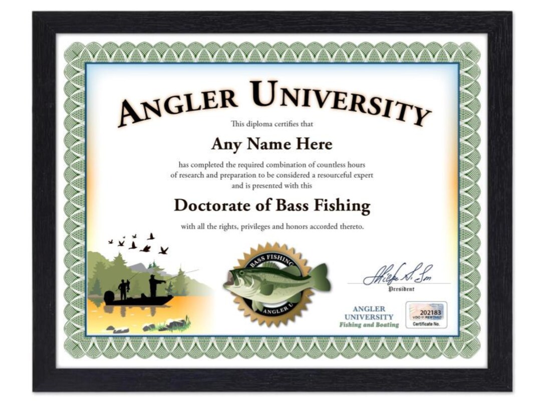PERSONALIZED Bass Fishing University Certificate - Digital, Printed, or ...