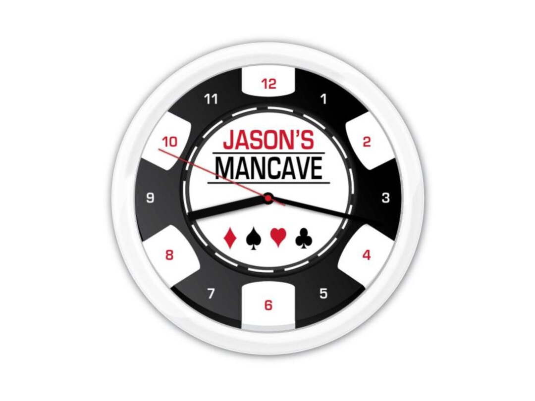 PERSONALIZED Game Room Wall Clock - Poker Cards Decor Man Cave Garage ...