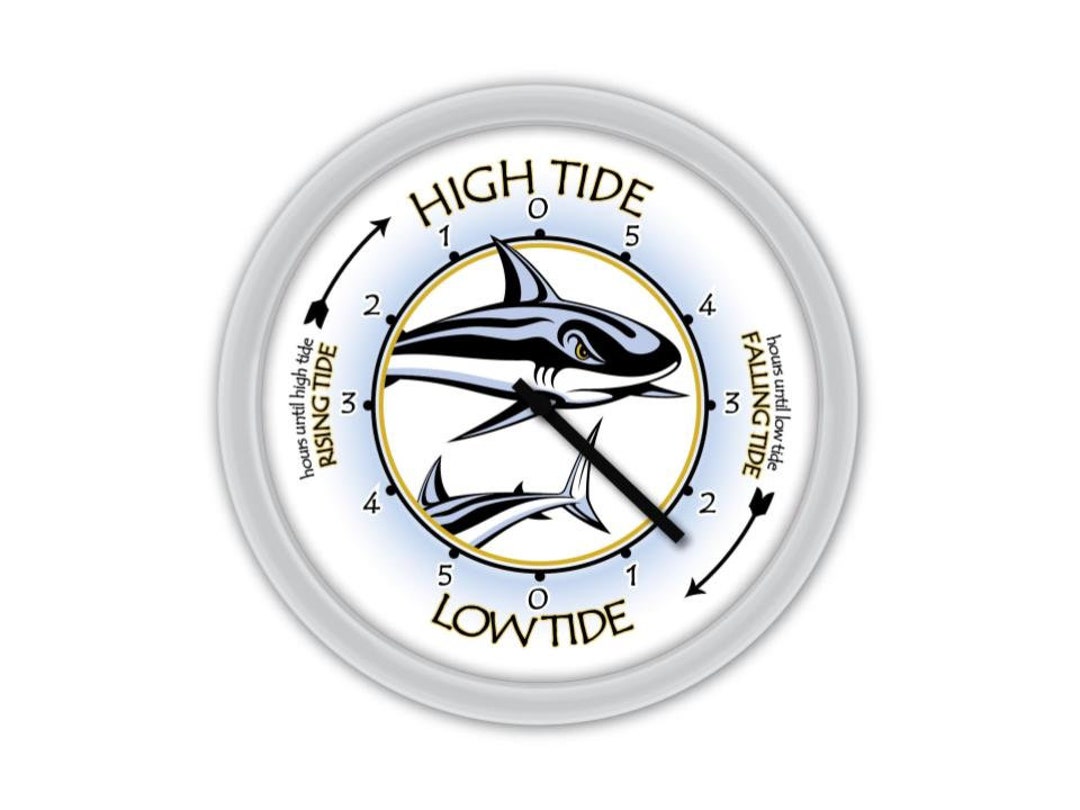 Shark TIDE Wall Clock - Times of High and Low Tides - Beach Ocean Fish ...