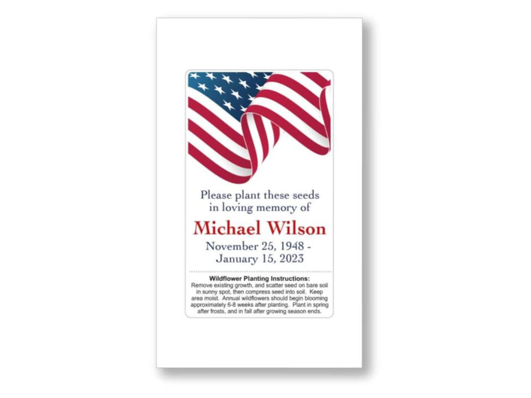 50 PERSONALIZED American Flag MEMORIAL Seed Packets - Wildflower ...