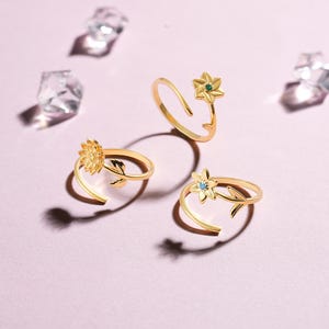 Personalized Birthday Birth Flower Rings for Her, Dainty Rings With ...