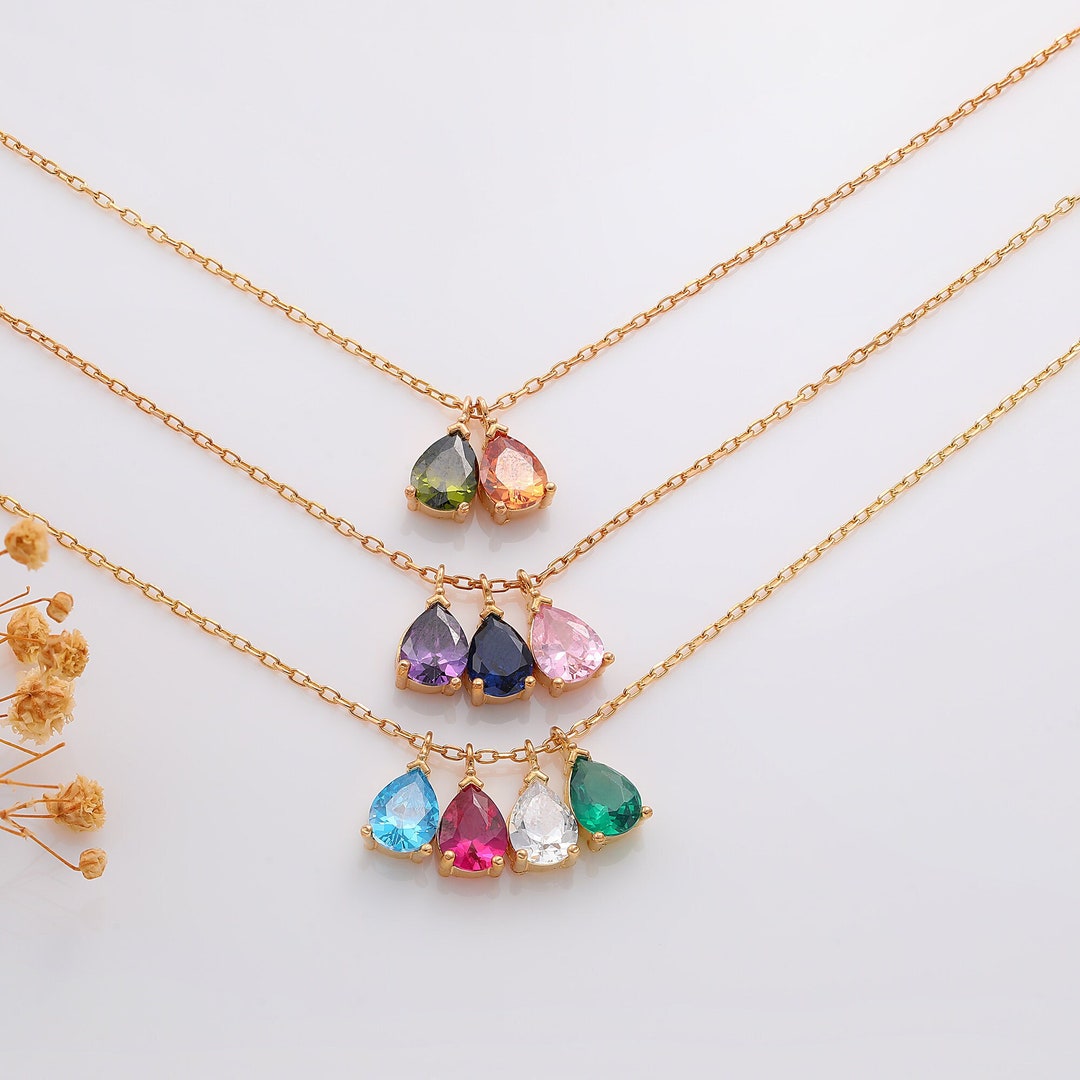 Custom Multiple Birthstone Necklace Minimalist Christmas Jewelry ...