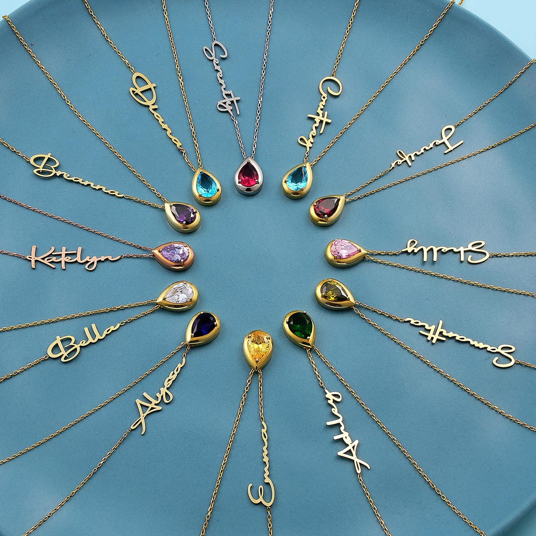 Custom Made Charm Necklace, Drop Stone Charm With Name, Personalized ...