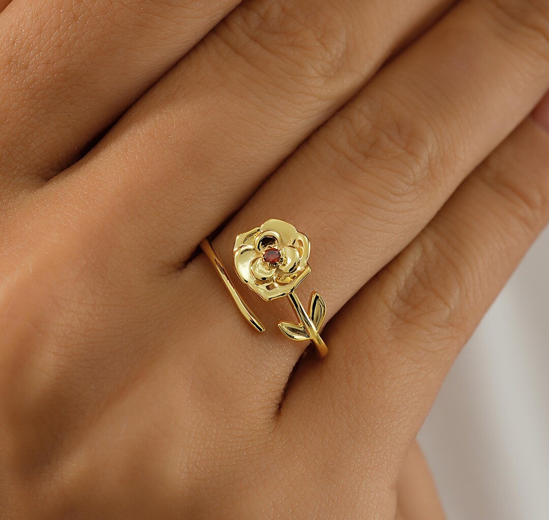 Personalized Birthday Birth Flower Rings for Her, Dainty Rings With ...