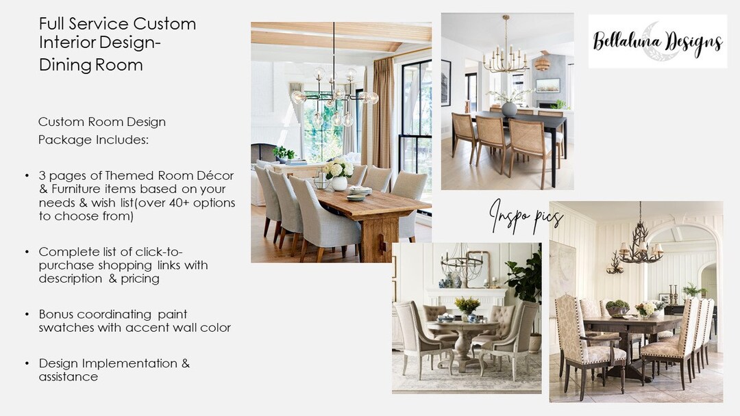 Full Service Custom Interior Design Dining Room Area E-design Package - Etsy