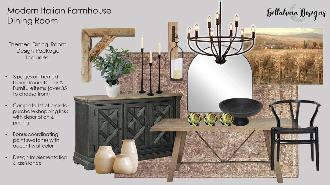 Modern Italian Farmhouse Dining Room Interior Design E-design Package ...