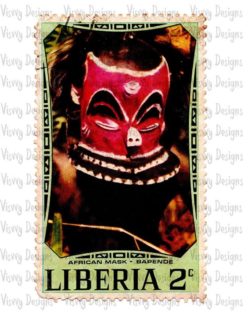 Vintage Liberia African Mask Stamp Art Printable | Tribal Wall ...