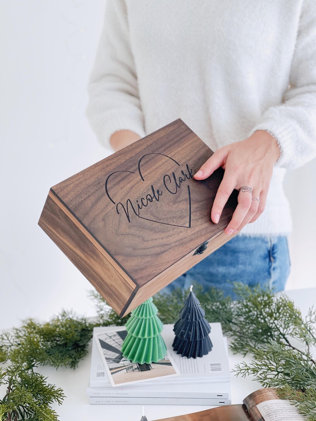 Wooden Walnut Oak Memory Keepsake Box Personalized Christmas Gift for ...