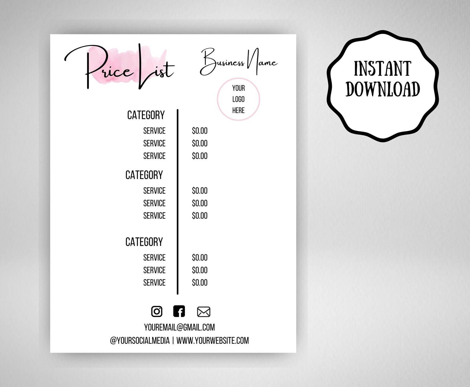 Editable Price List Template, Add Your Logo, Modern Price List Form ...