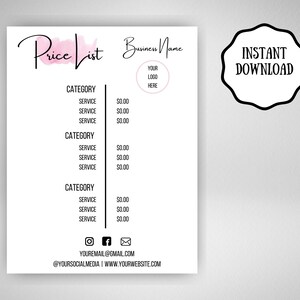 Editable Price List Template, Add Your Logo, Modern Price List Form ...
