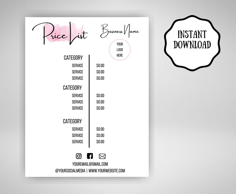 Editable Price List Template, Add Your Logo, Modern Price List Form ...