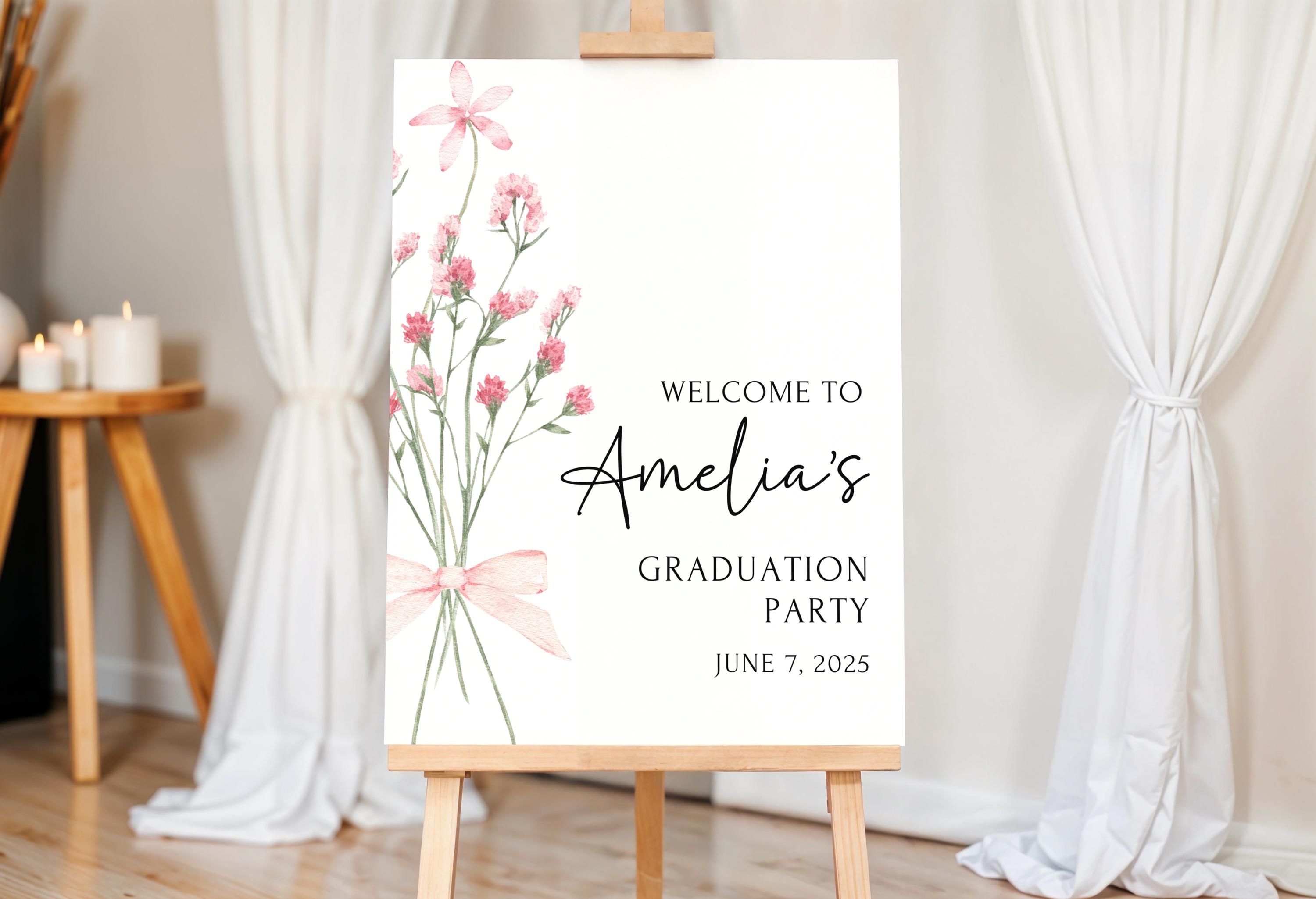 Printed and Shipped Graduation Party Welcome Sign Bow Graduation Party ...