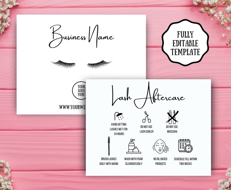 Editable Lash Care Card, Lash Aftercare Card Template, Lash Business ...