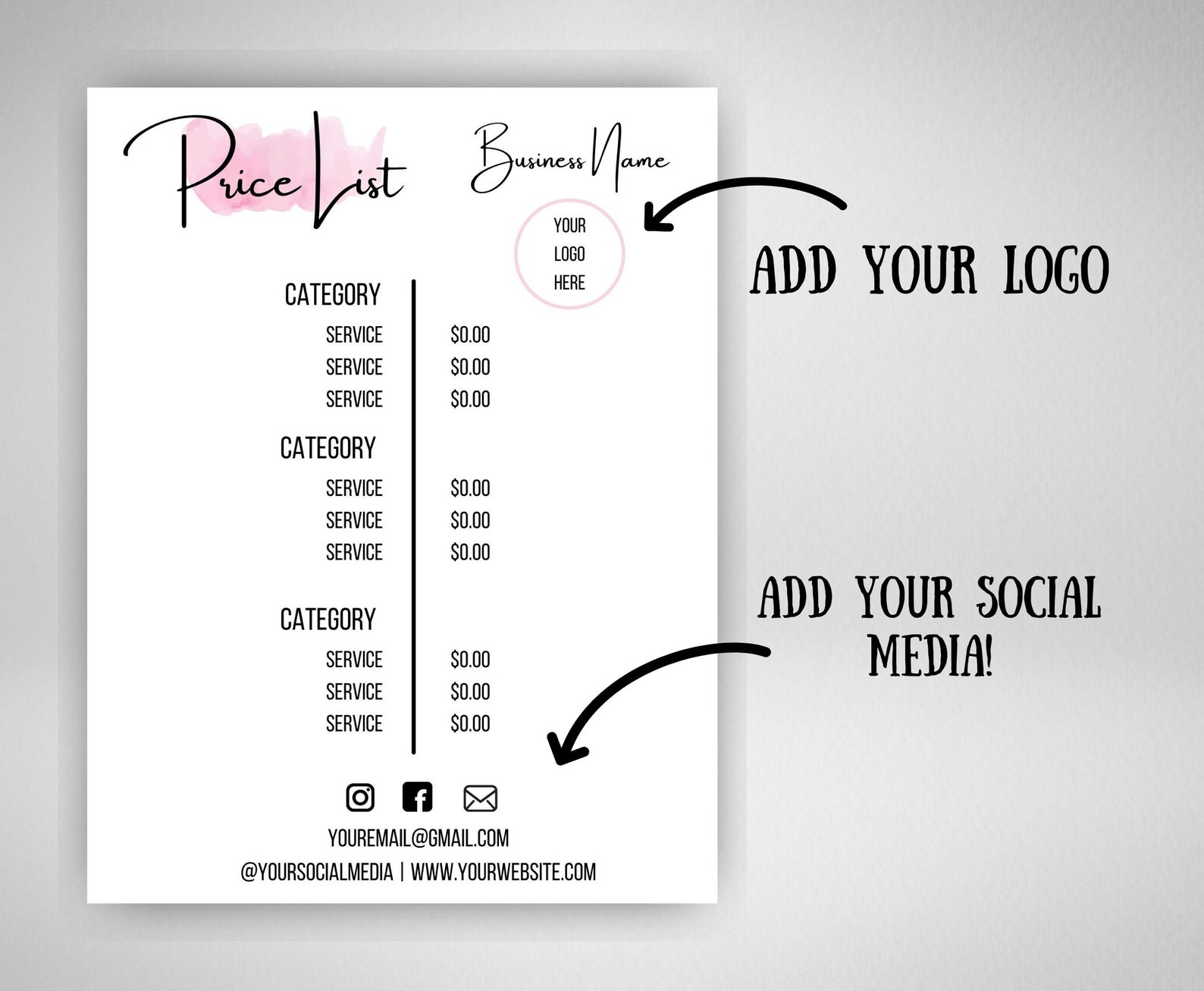Editable Price List Template, Add Your Logo, Modern Price List Form ...