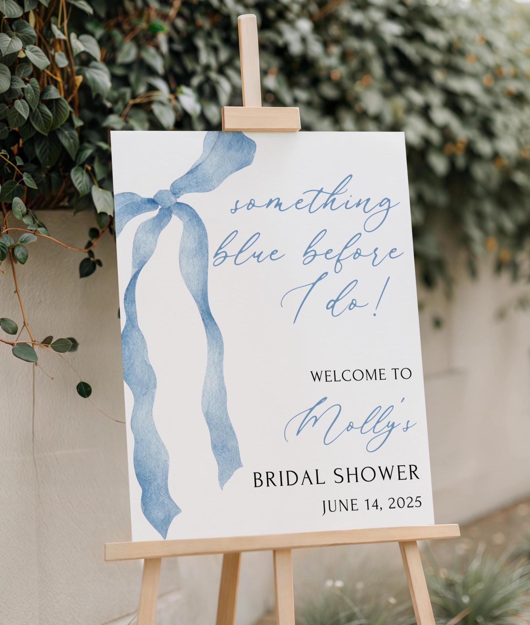 Printed and Shipped Something Blue Before I Do Bridal Sign, Blue Bow ...