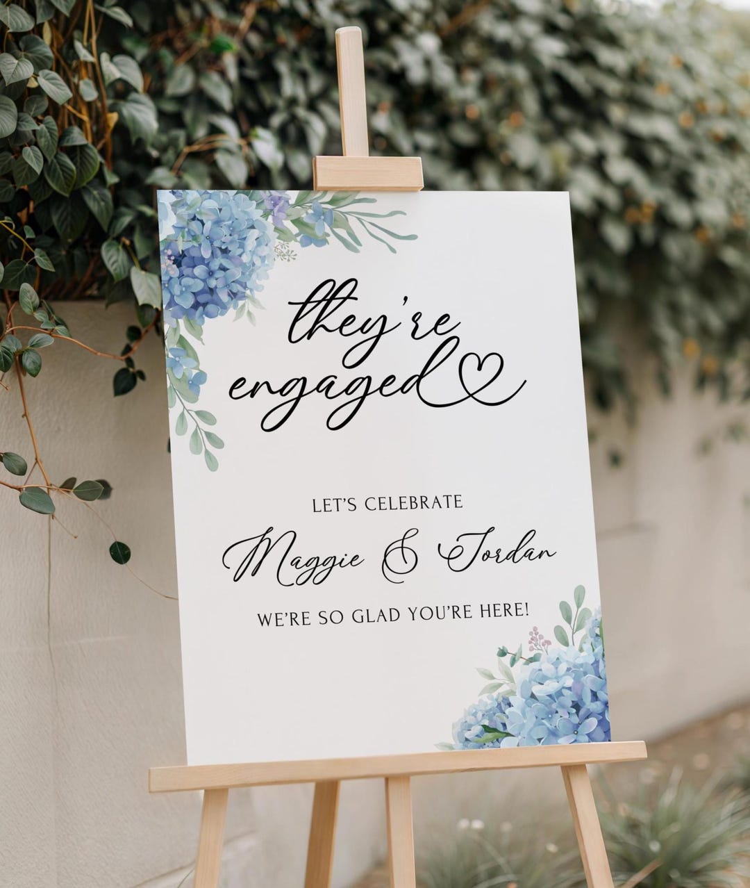 Engagement Party Sign They're Engaged Sign Blue Hydrangea Engagement ...