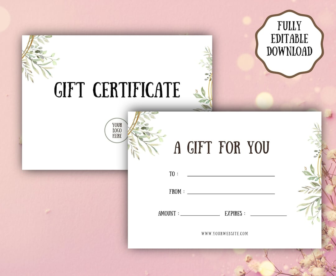 Editable Gift Certificate Template, Minimalist Gift Certificate, Custom ...