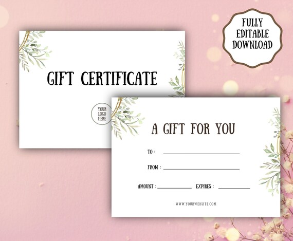 Editable Gift Certificate Template Minimalist Gift - Etsy