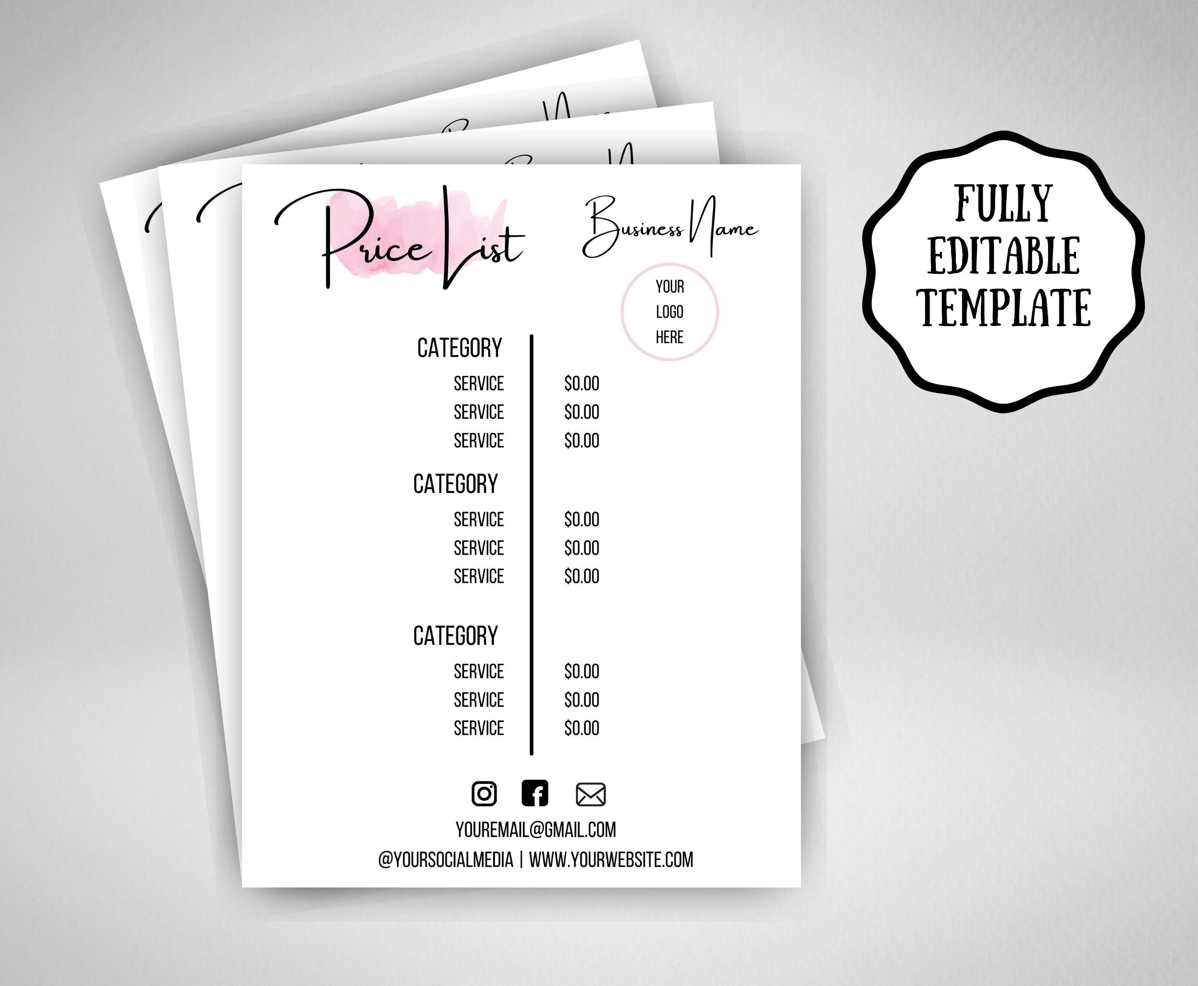 Editable Price List Template, Add Your Logo, Modern Price List Form ...