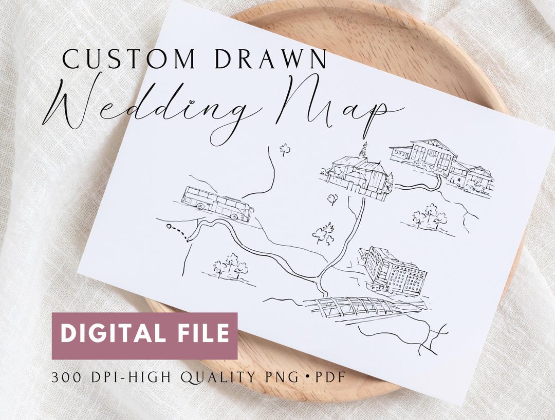 Custom Wedding Map Illustration, Hand Drawn, Wedding Venue Map Drawing ...