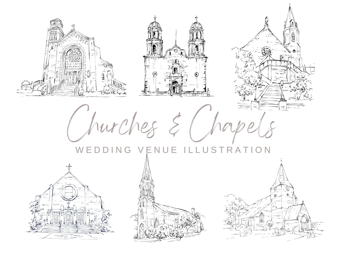 Church Wedding Venue Illustration, Wedding Venue Sketch, Custom Wedding ...